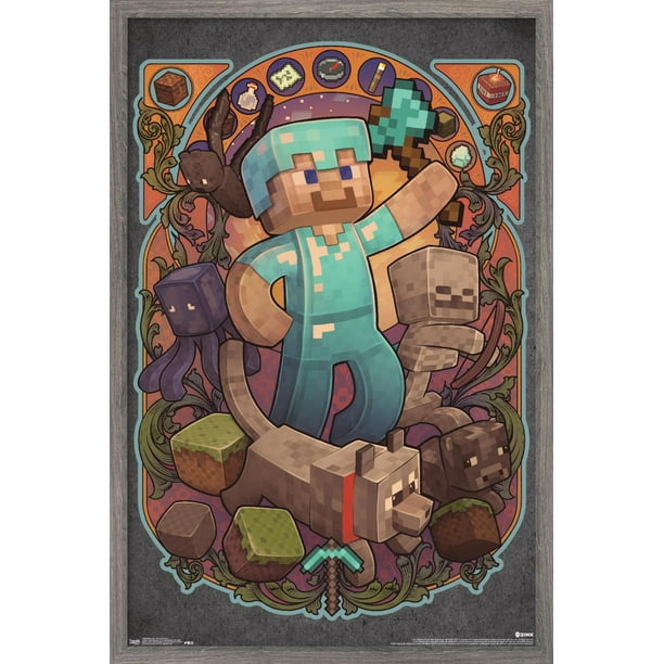 Minecraft - Steve Nouveau Wall Poster, 14.725" x 22.375", Framed ...