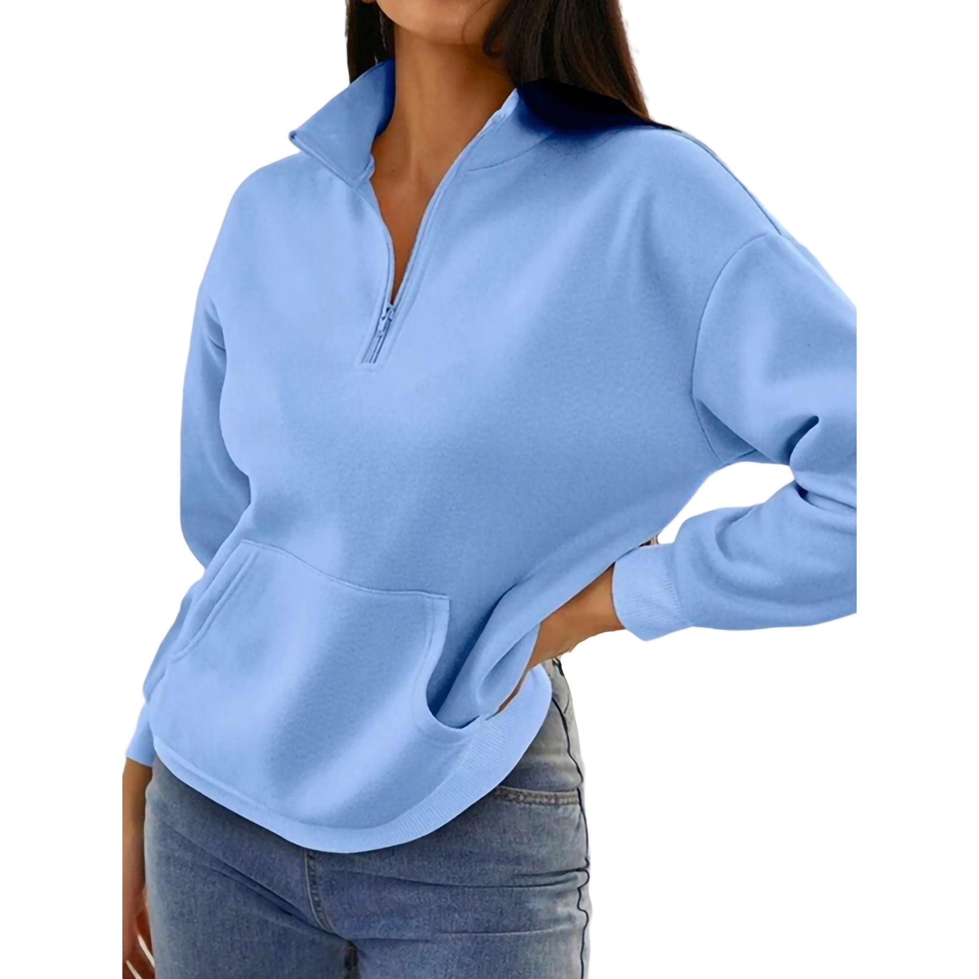 Click here for Bellella Women Tops 1/4 Zip Sweatshirt Solid Color... prices