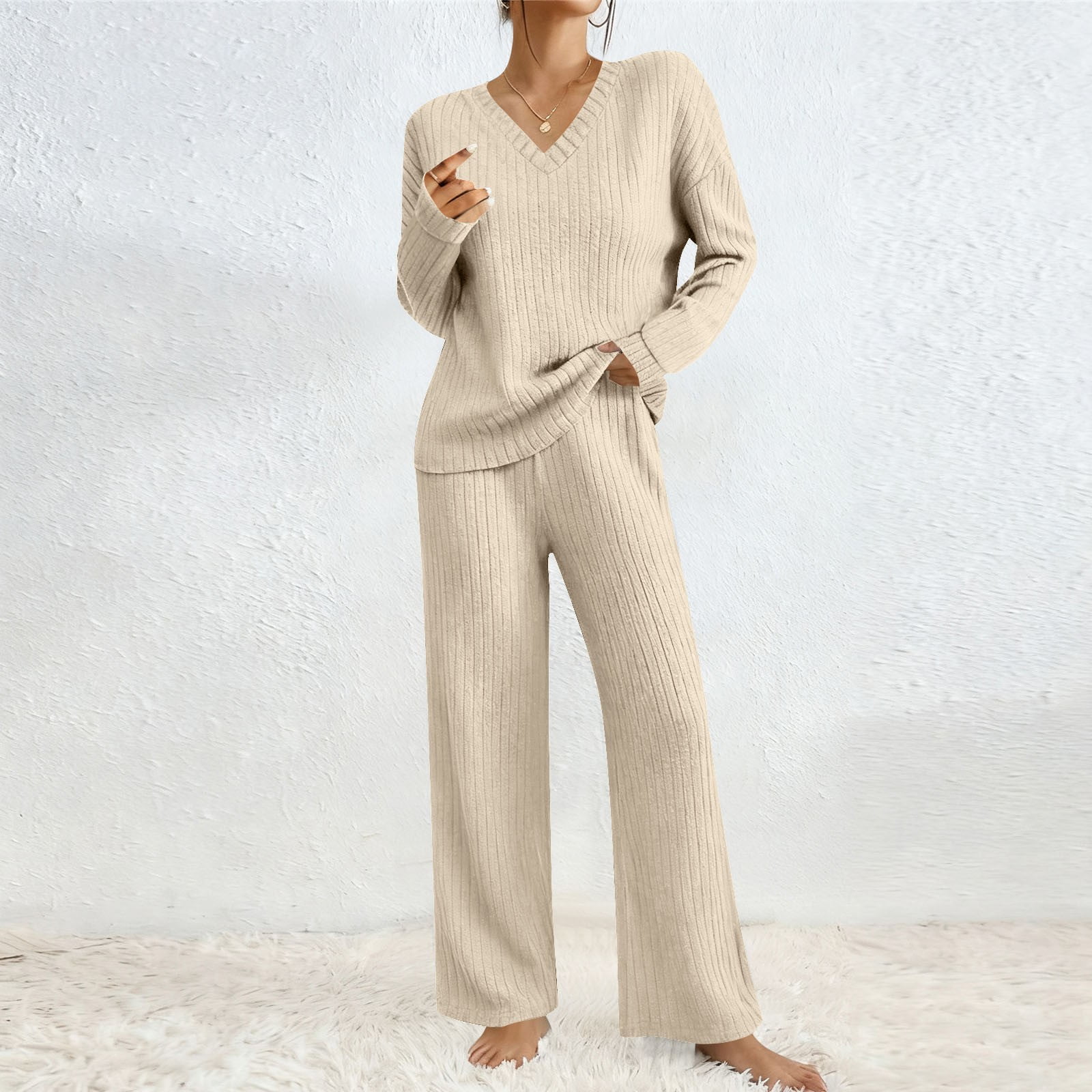 Click here for Nsxcdh Womens Fall Winter Solid Long Sleeve Pajama... prices