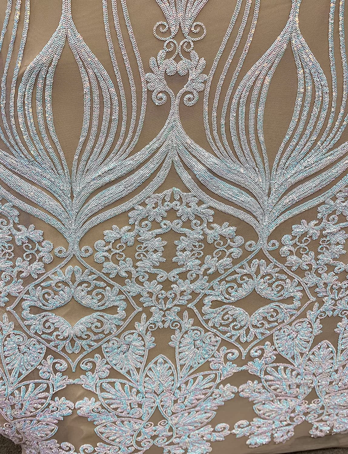 Valentina Textile INc Damask Design Embroidered on Mesh Lace Fabric by ...