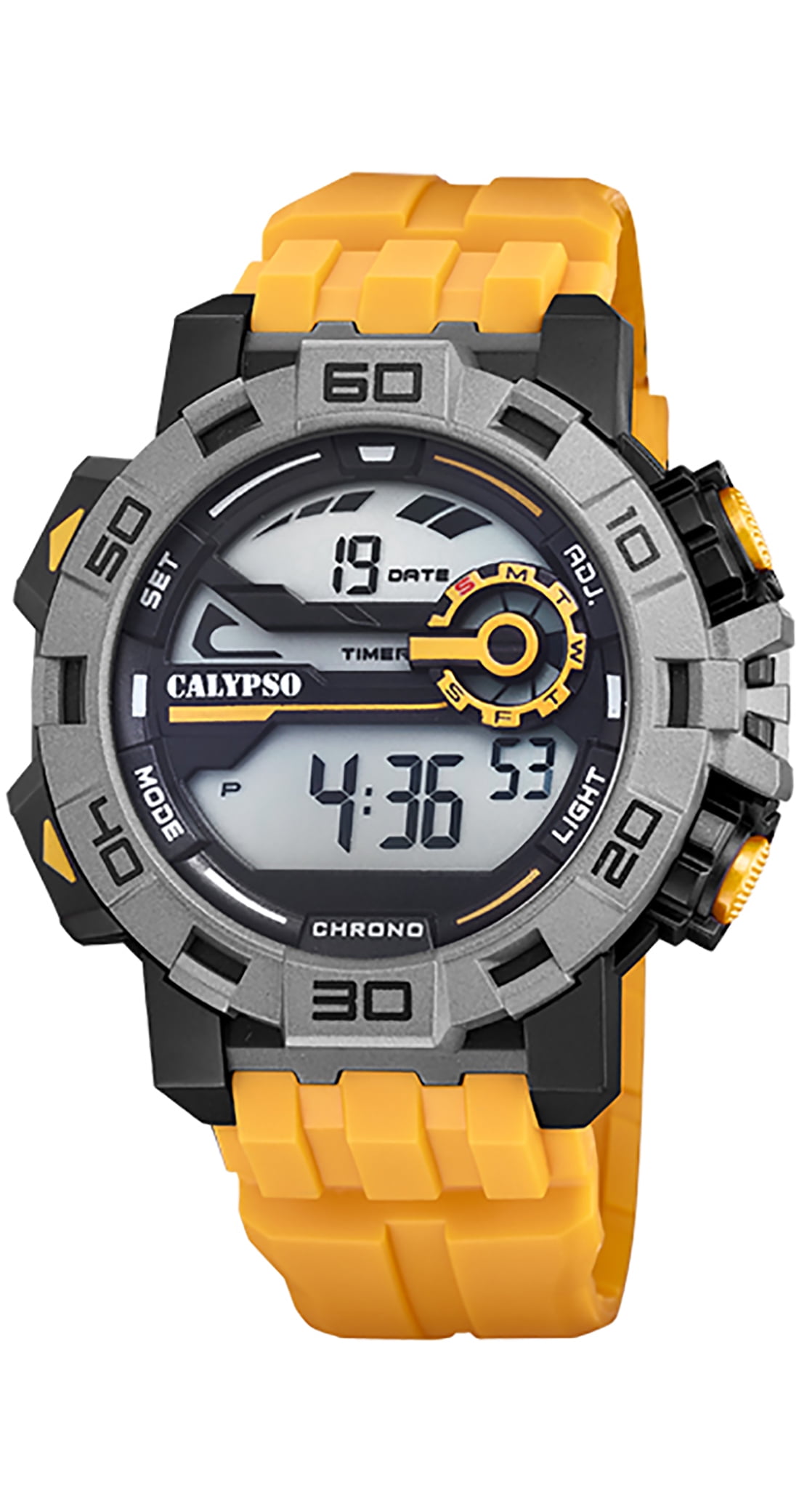 Calypso 52mm Mens Digital Sports Watch, Rubber Strap, Chronograph, Dual ...