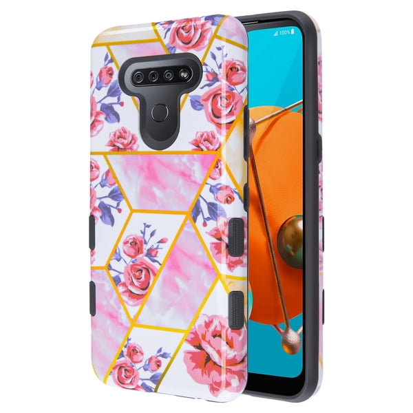 LG K51 Phone Case Marble Design Pattern Dual Layers 2 in 1 Hard PC ...