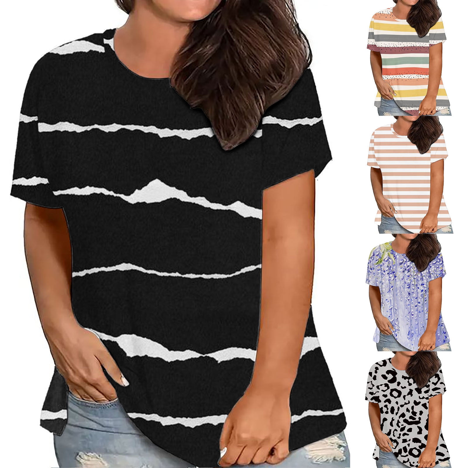 Click here for Breaise Womens Plus Size Tops Summer Leopard Print... prices