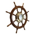 33.25"W Nautical Rustic Wood and Brass Ship Steering Helm Wheel Wall ...
