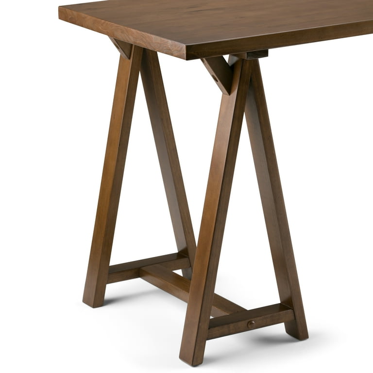 Simpli Home Sawhorse Solid Wood Writing Desk In Medium Saddle Brown Walmart