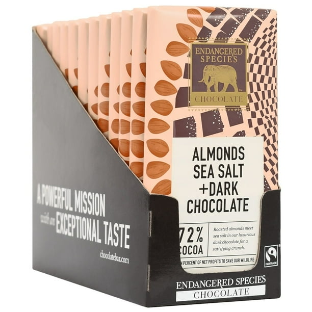 Endangered Species - Dark Chocolate Bars Box 72% Cocoa Almonds Sea Salt ...