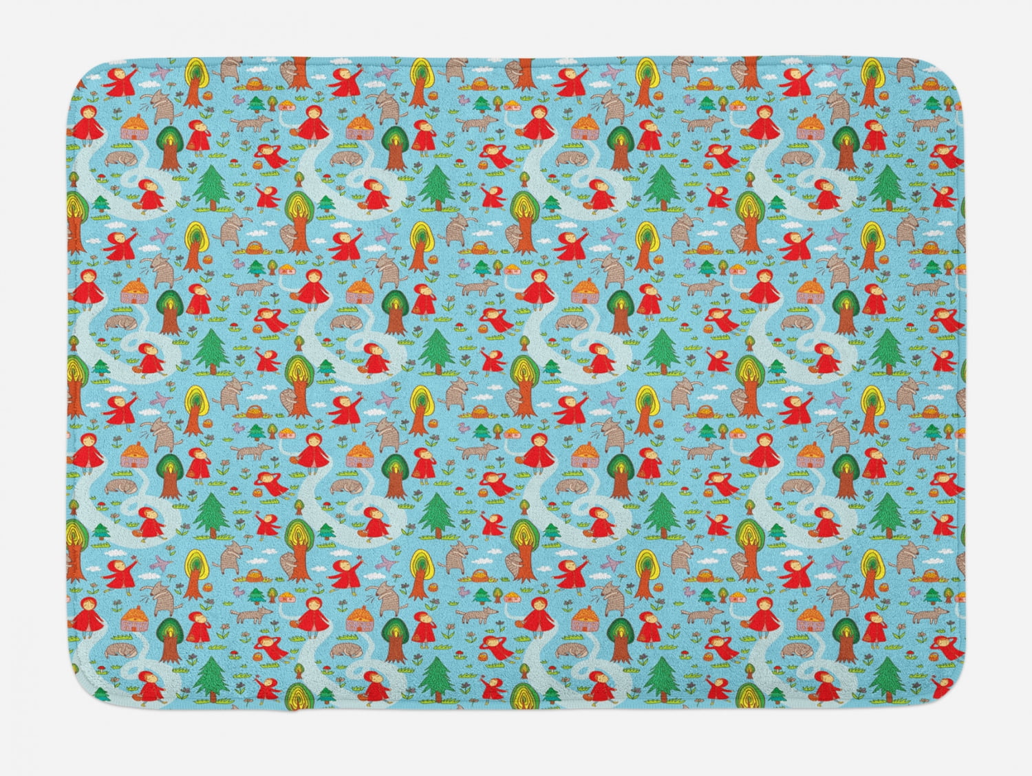 Fantasy Bath Mat, Red Riding Hood Tale Themed Illustration with House ...
