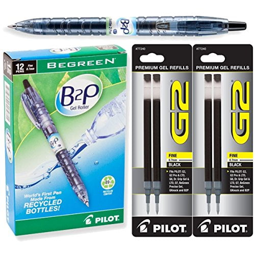 Pilot BeGreen B2P Retractable Gel Ink Pens, Fine Point, 0.7mm, Pack of ...