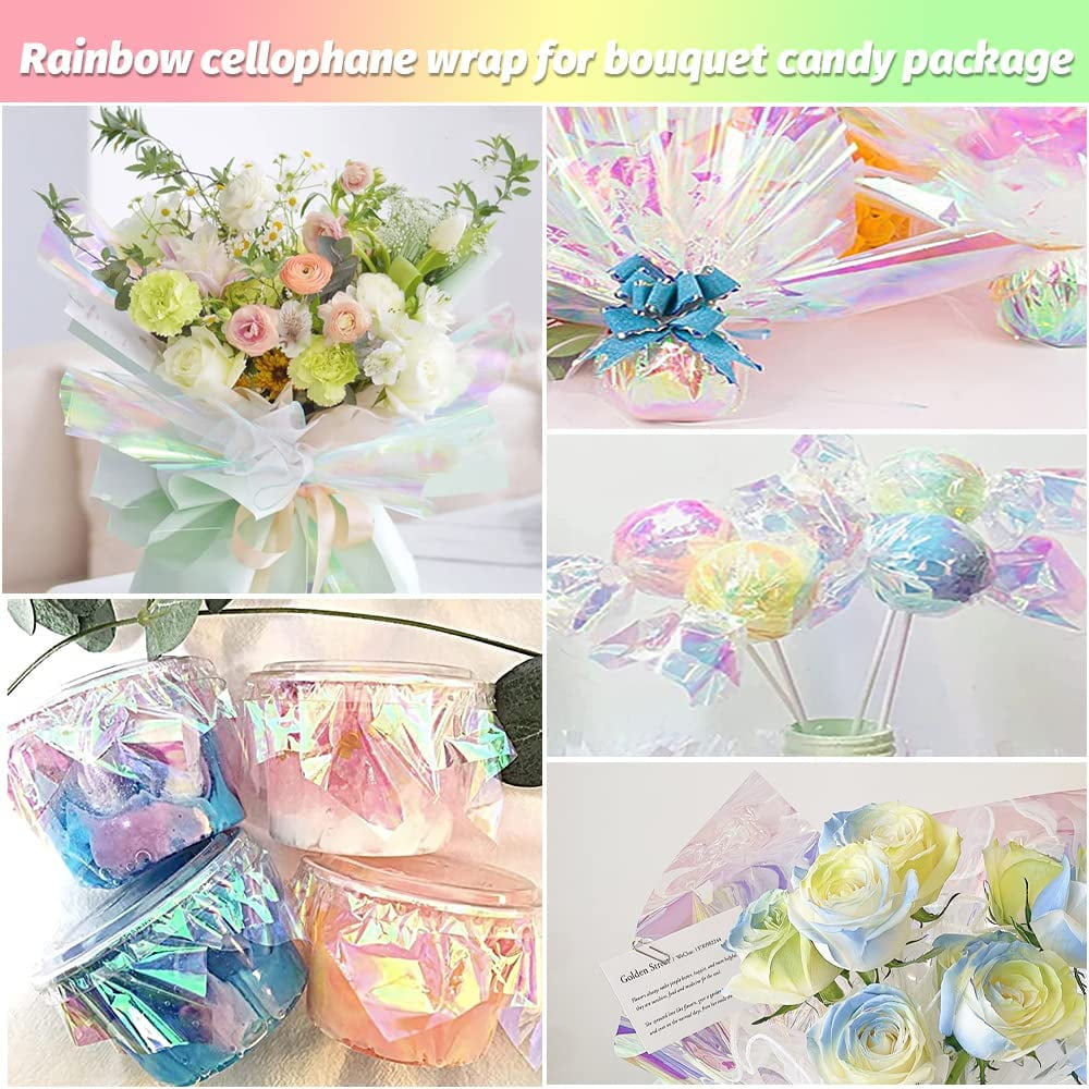 10 hojas Hoja de celofán de arco iris transparente Papel de regalo de ...