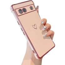 Google Pixel 7a Case, Cute Love Heart Plating Edge Phone Cover ...
