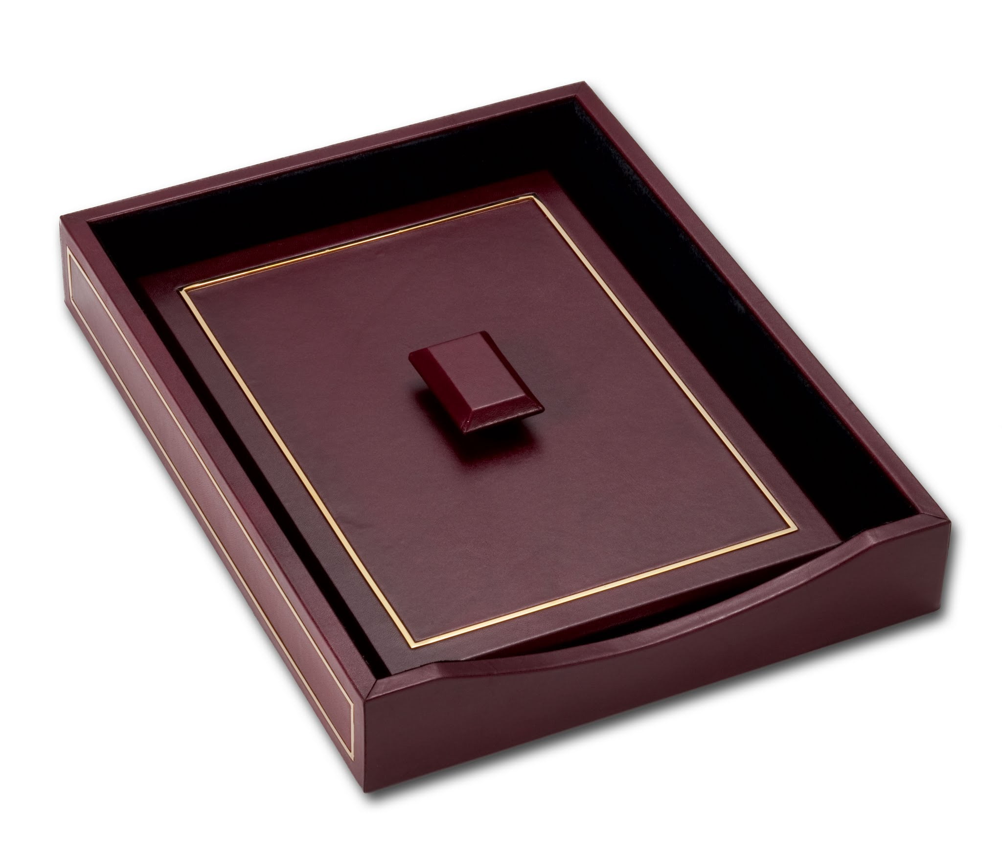 Burgundy Leather 24KtGold Tooled Letter Tray w/Lid - Walmart.com