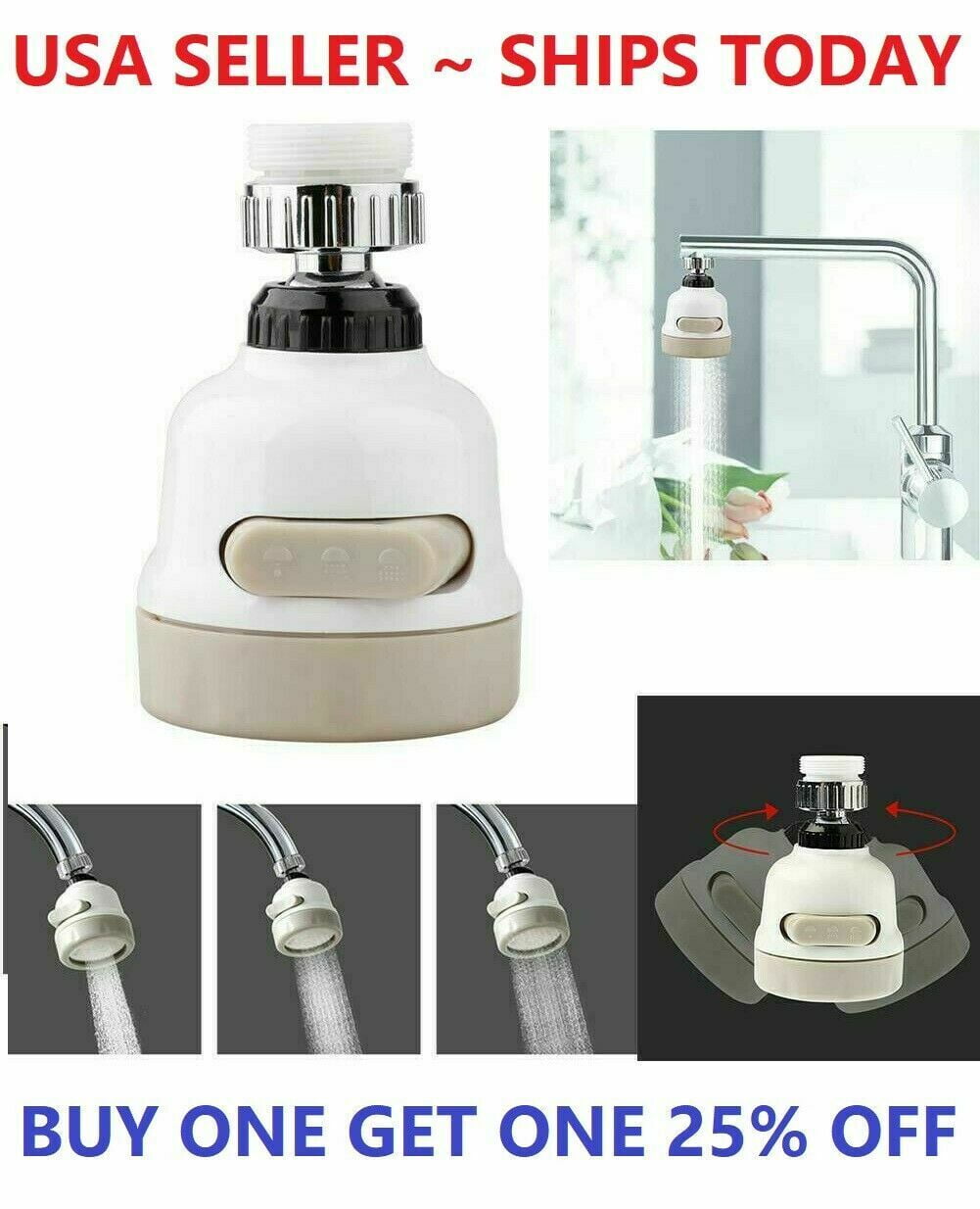 Zeeyh 360 Degree Rotating Faucet Moveable Kitchen Tap Head Water Saving ...