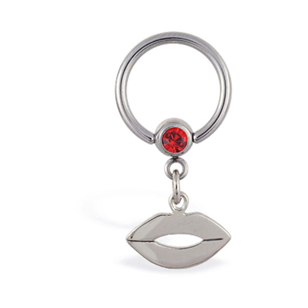 Captive Bead Ring With Dangling Lips, 14 Ga,Red - F - Walmart.com