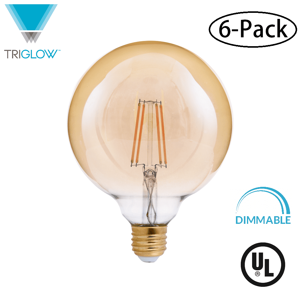 TriGlow (6-Pack) LED 4-Watt (40W Equivalent) Amber Glass G40 Globe Bulb ...
