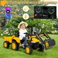 Erommy 12v Ride On Excavator Toy Remote Control Detachable Trailer Music Lights Safety Belt