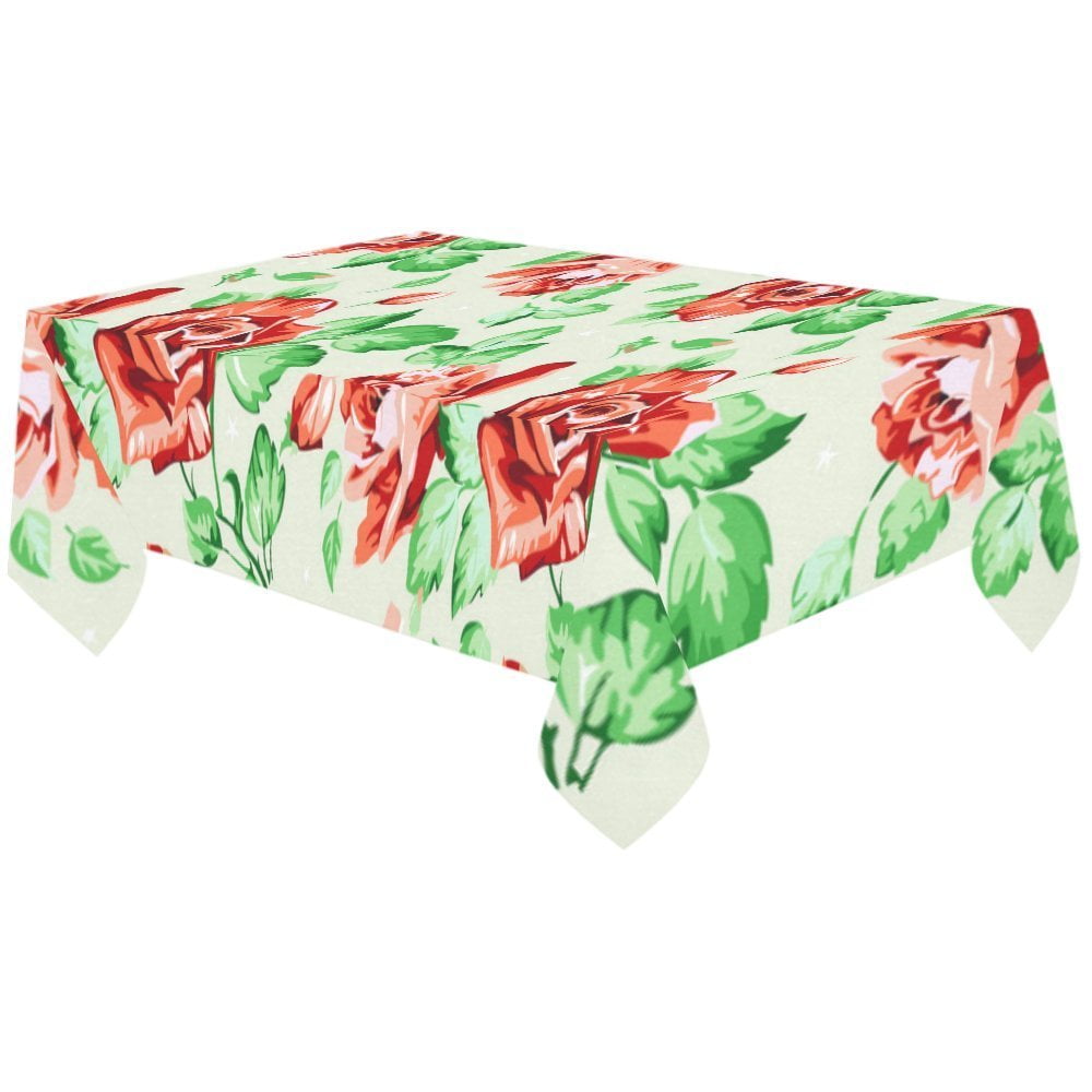 MYPOP Red Roses Vintage Floral Cotton Linen Tablecloth 60x120 inches ...