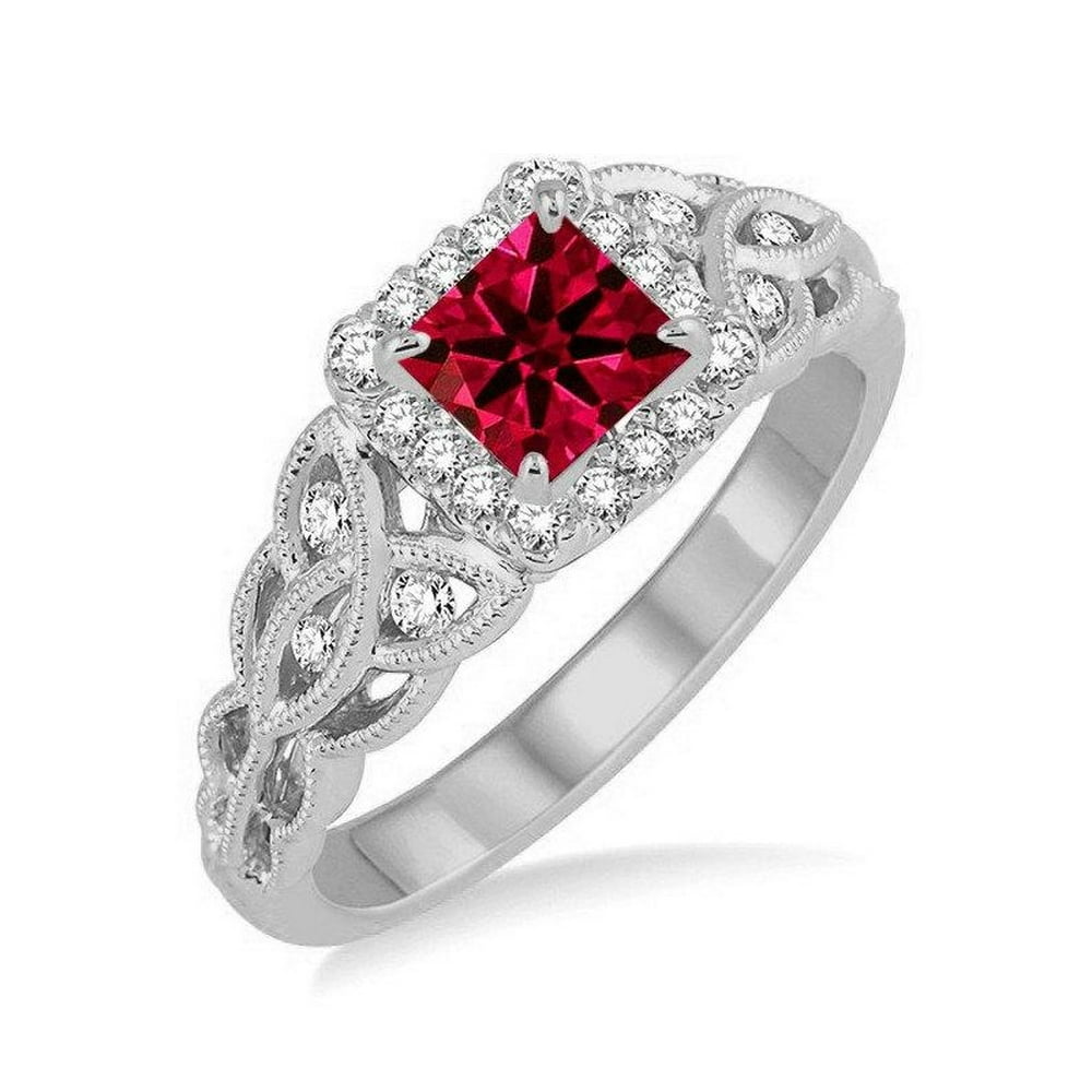 JeenJewels - 1.25 Carat Princess cut Ruby and Diamond Wedding Ring for ...
