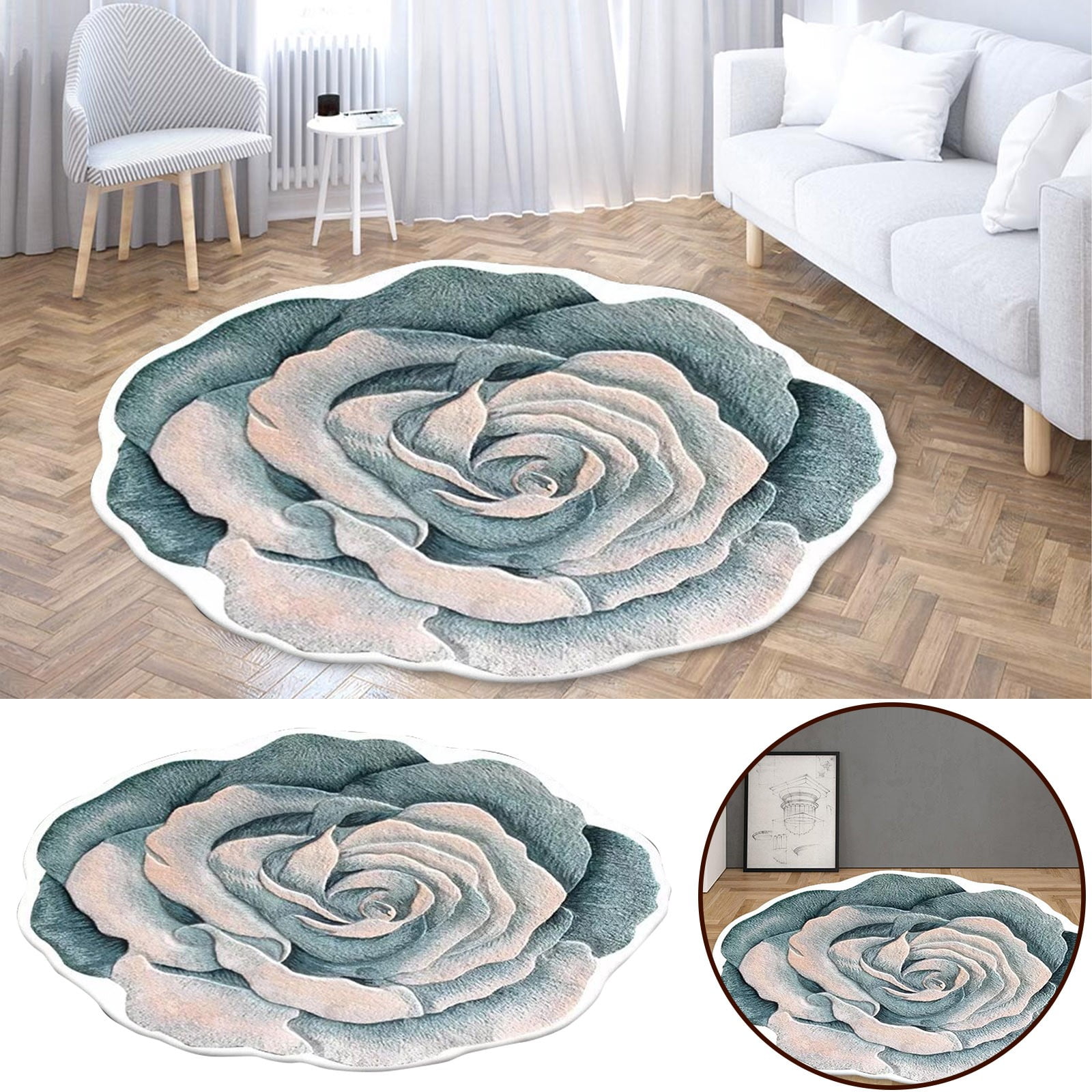 pxiakgy heat transfer 3d shaped flower floor mat sofa bedroom living ...