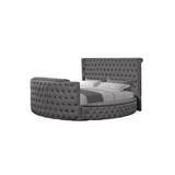 Round Shaped Velvet Upholstered Bed, Luxury Wood Queen Bed Frames with ...