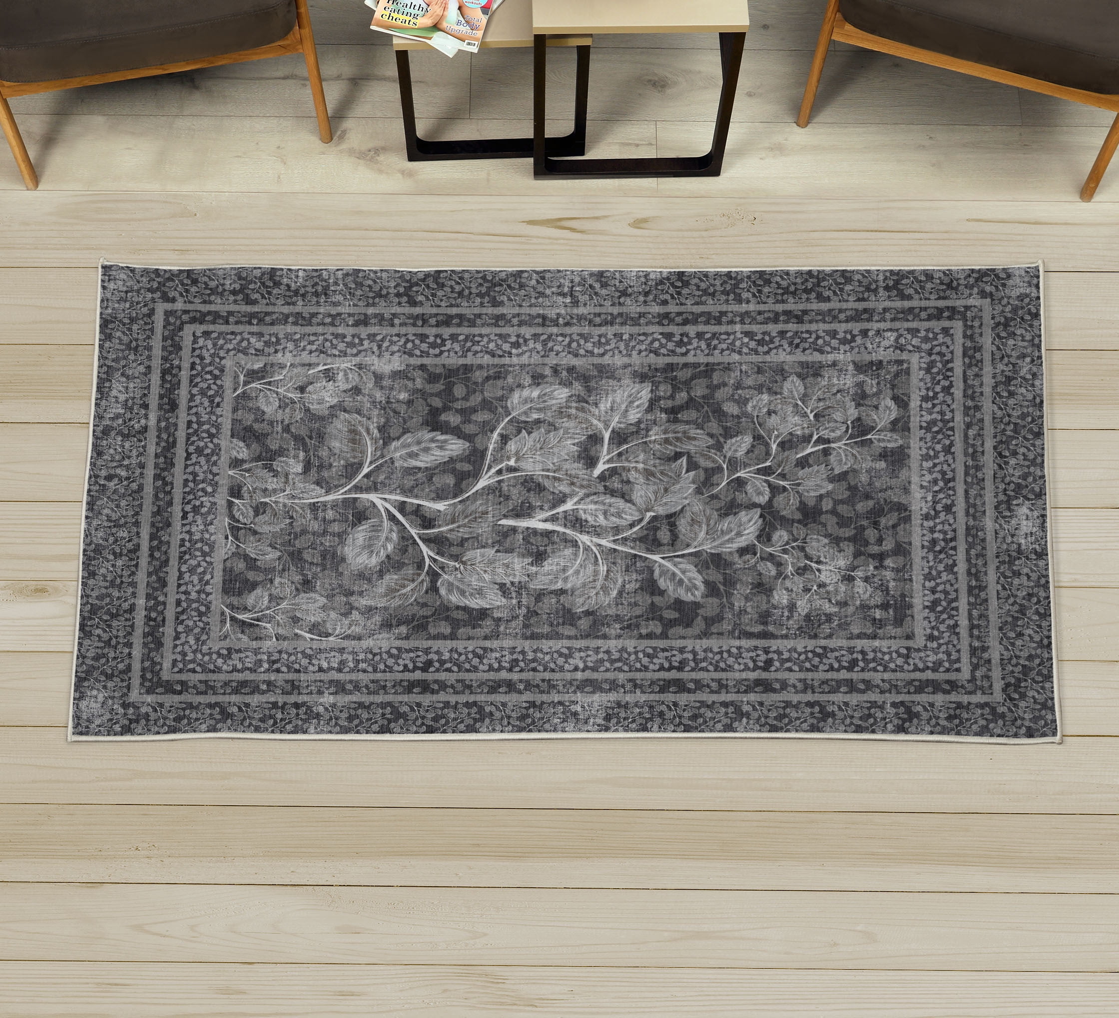 Nature Art Decorative Rug, Vintage Art Composition of Retro Leafy ...