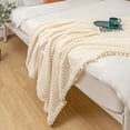"DISSA Cozy Couch Flannel Fleece Blankets with Pompom Fringe ...