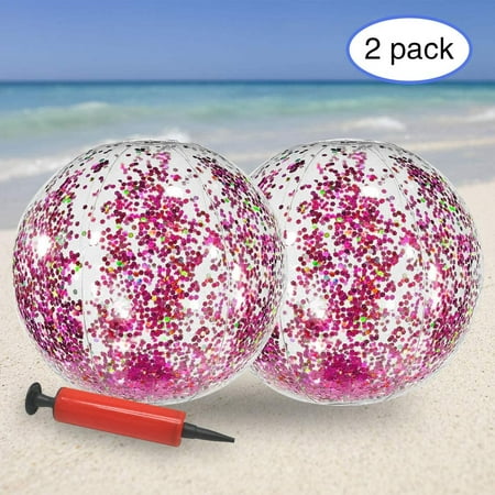 Inflatable Beach Ball-Glitter Beach Ball 24inch, Confetti Beach Ball ...