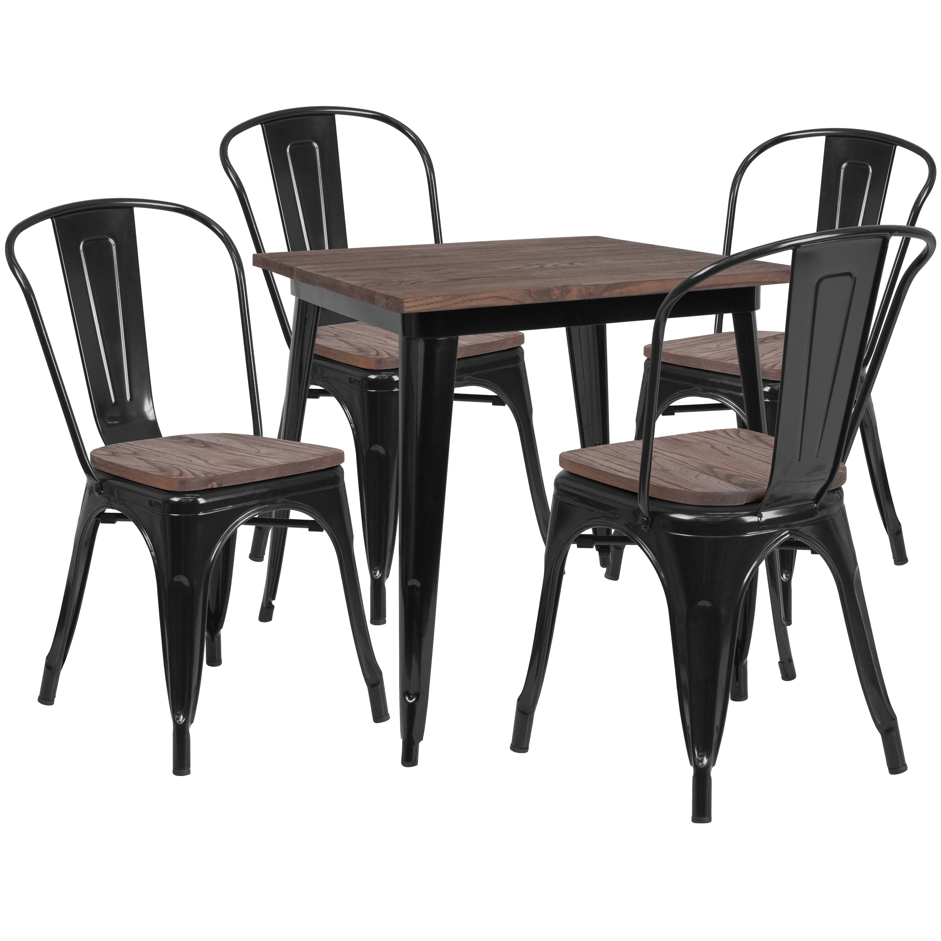 Flash Furniture Bailey 31.5" Square Black Metal Table Set with Wood Top ...