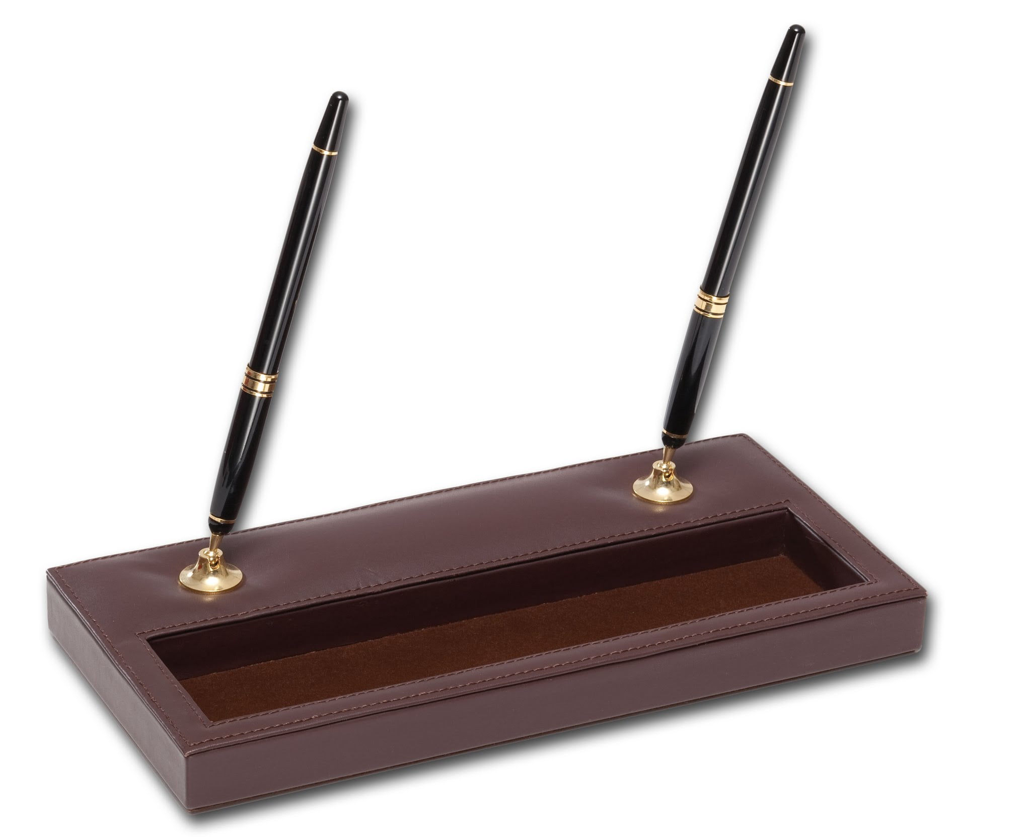 Chocolate Brown Leather Double Pen Stand with Gold Accents - Walmart.com