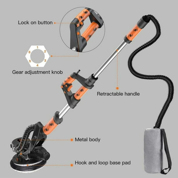 TACKLIFE Electric Drywall Sander, Pole Wall Polisher 225MM With Sanding ...
