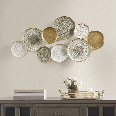 DecMode Gold Metal Large Metallic Disk Plate Wall Decor (3 Count ...