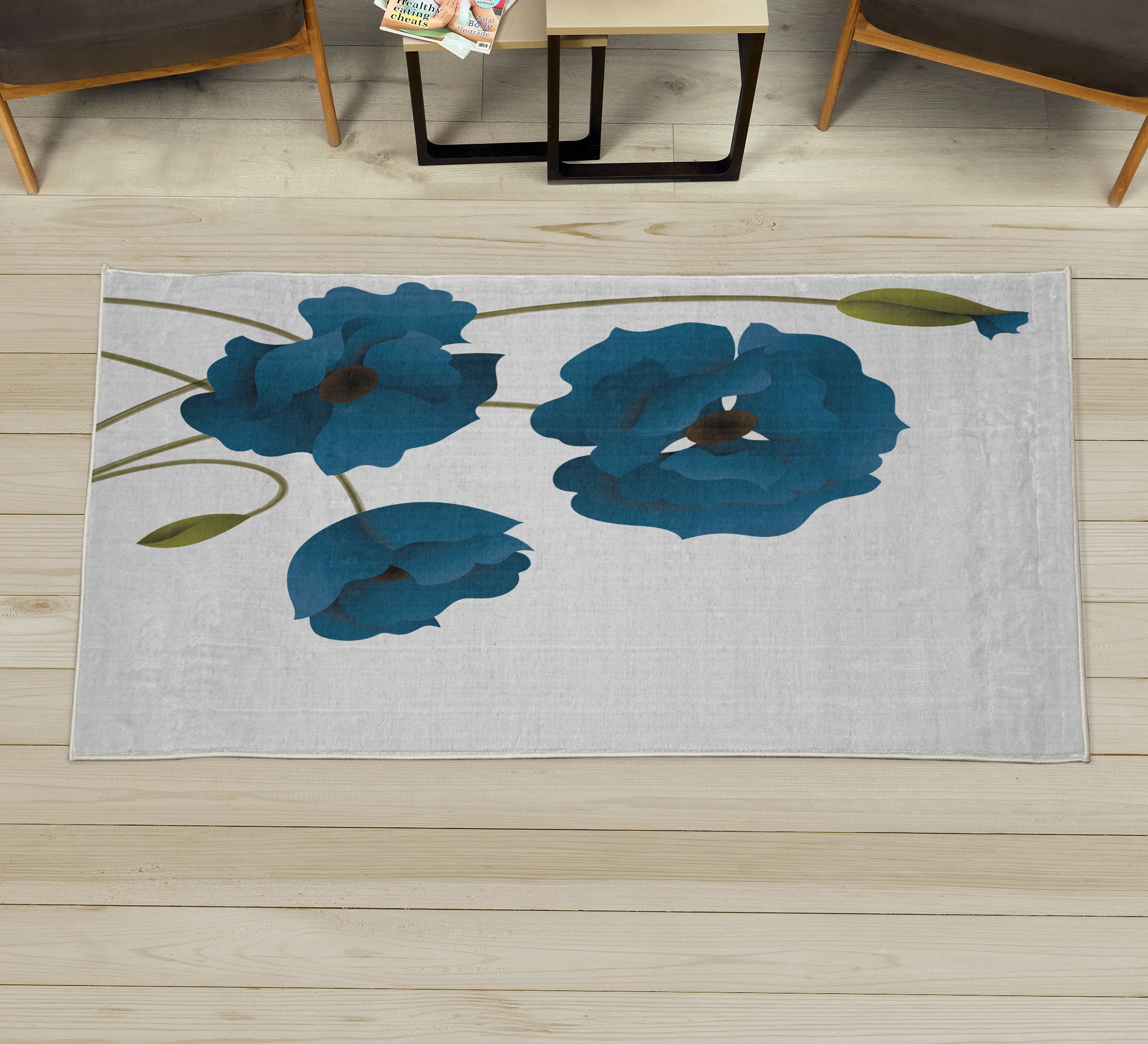 Floral Decorative Rug, Poppy Flowers Vivid Petals Buds Pastoral Purity ...