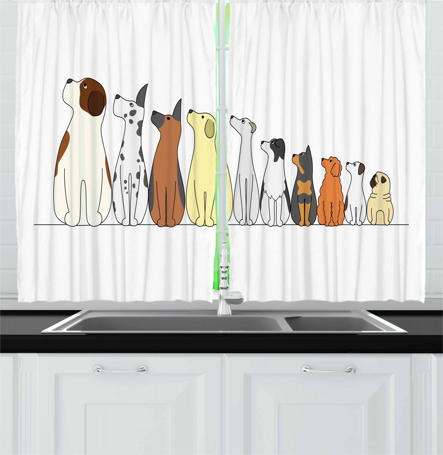 Dogs Curtains 2 Panels Set, Dogs in a Row Looking Away Cute Humor ...