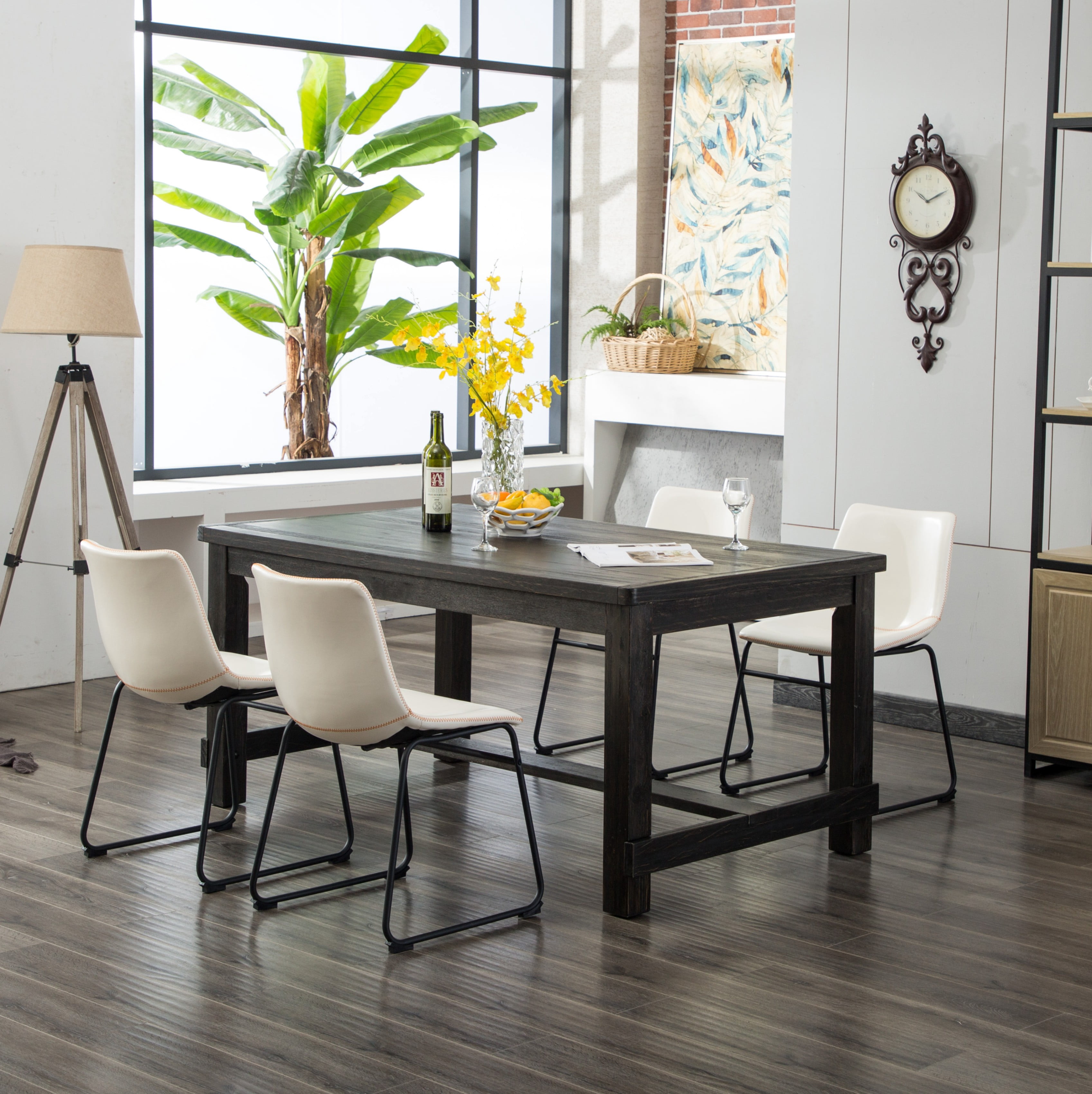 Roundhill Bronco Antique Wood Finished Dining Set: Table and Four ...