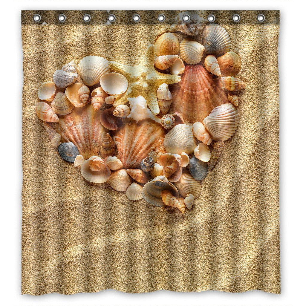 GCKG Love Heart Of Sea Shells Starfish Beach Bathroom Shower Curtain ...