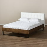 Mitchell Walnut Wood and White Faux Leather Queen Size Platform Bed ...