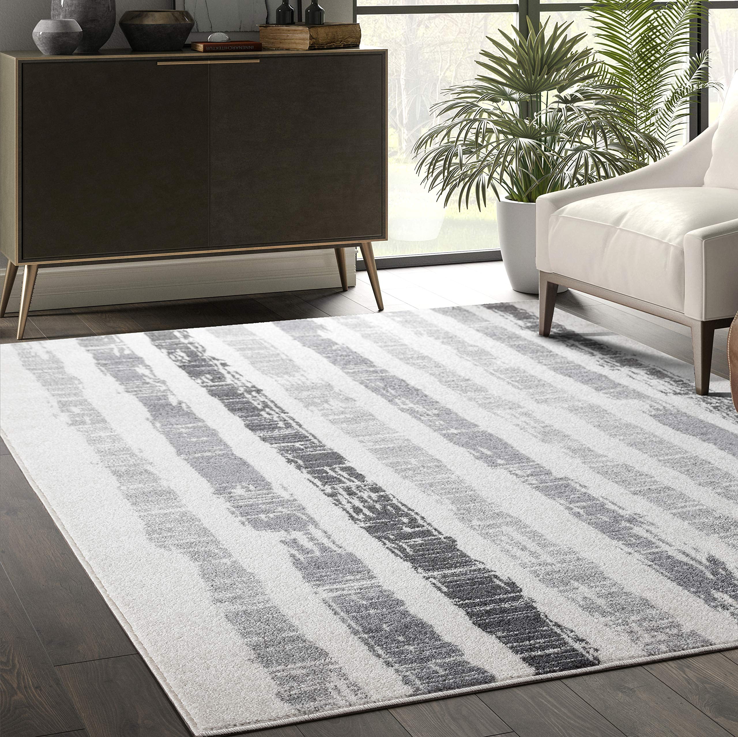 Abani Casa Collection Ivory Gray 3' x 5' Faded Stripes Modern Area Rug ... Abani Casa Collection Ivory Gray 3' x 5' Faded Stripes Modern Area Rug ...