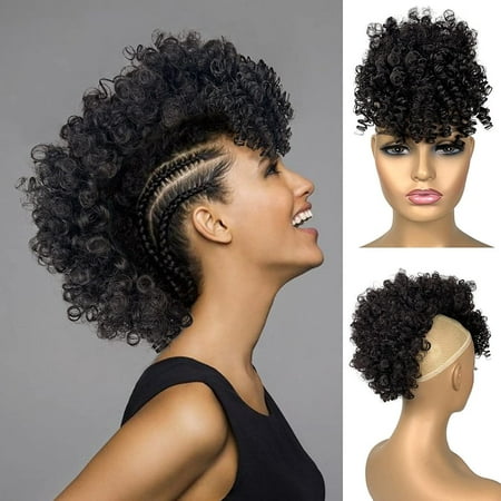 fro Puff Mohawk Ponytail with Bangs for Black Women Synthetic Short ...