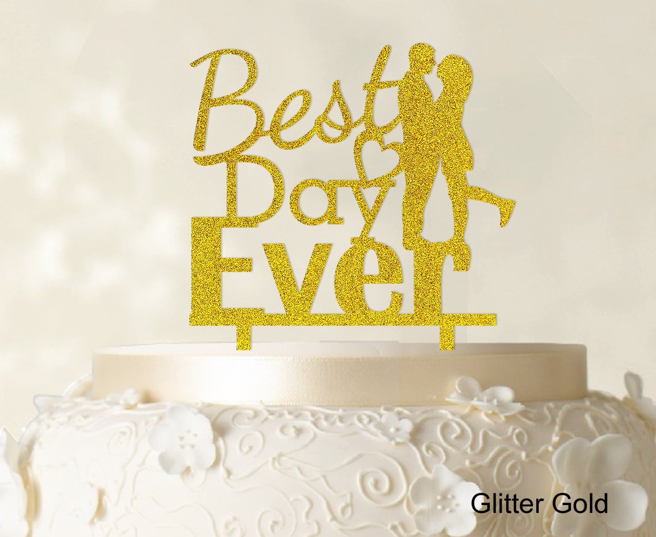 "Best Day Ever Wedding Cake Topper Personalized Glitter Yellow Cake ...