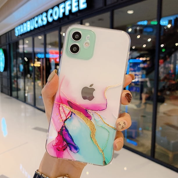 Funda de teléfono transparente marmoleada para IPhone X XS XR 11 12 13 ...