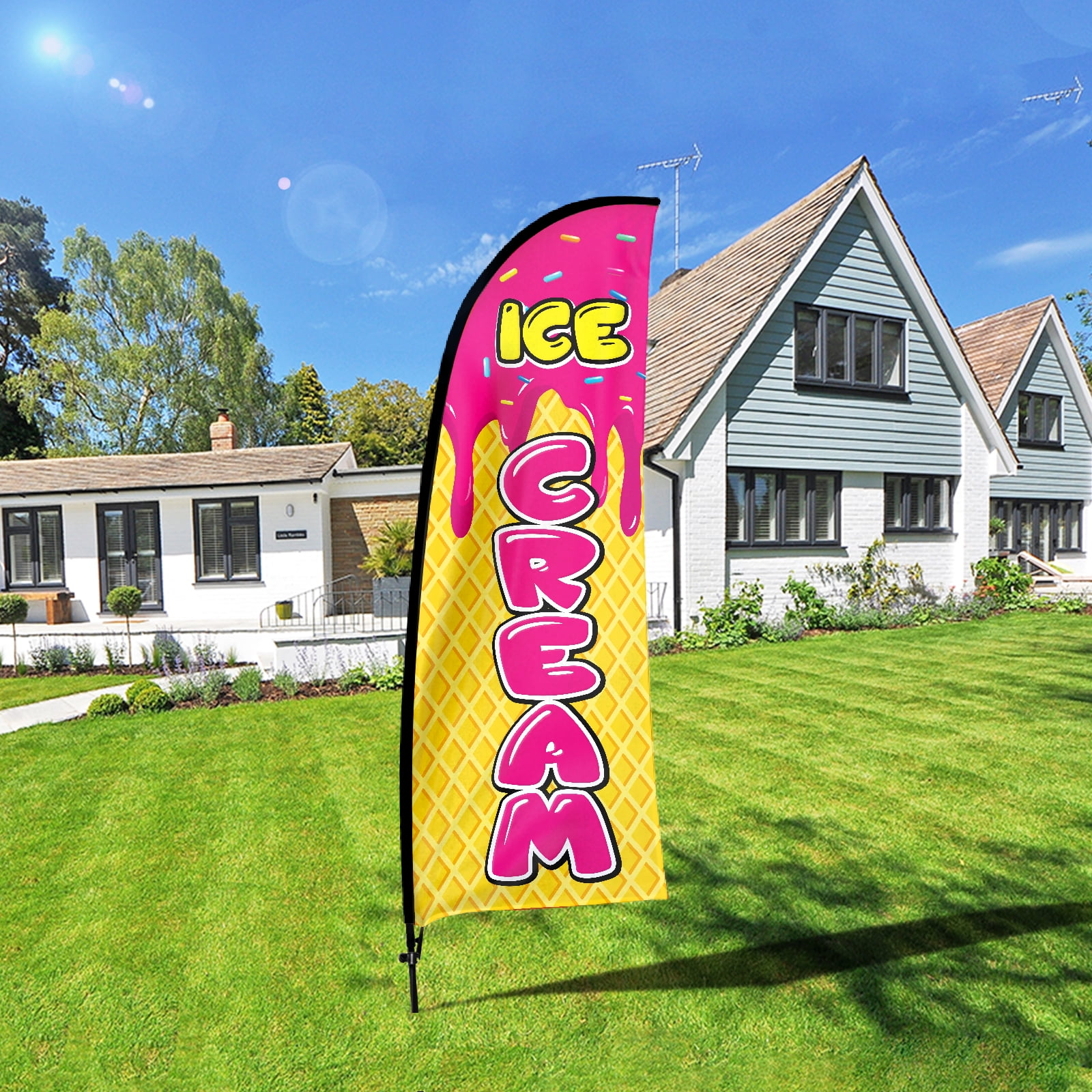 Qsum Ice Cream Business Flag With Pole Kit , Ice Cream Advertising ...