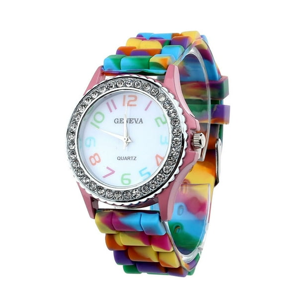 【miarhb】women Geneva Silicone Crystal Bling Analog Digital Quartz Wrist