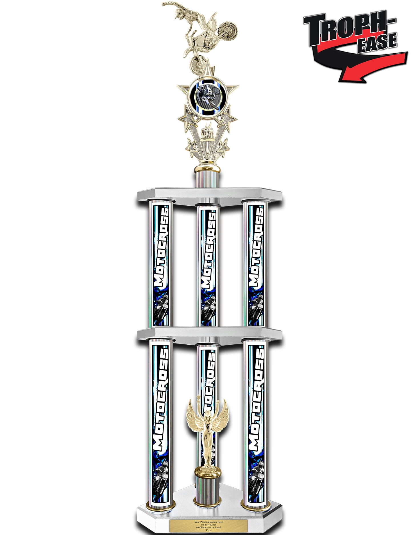 Trophy Deals 34" Action Matrix Motocross Silver Flute 2 Tier 3 Column ...