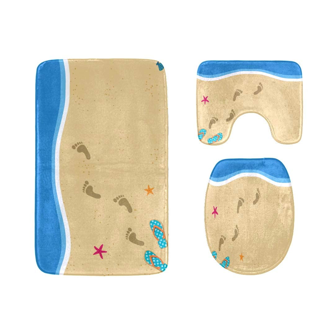 GOHAO Beach Flip Flops in Rainbow Color 3 Piece Bathroom Rugs Set Bath ...