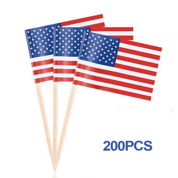 200 Pcs American Flag Picks Toothpicks US Flag Food Cupcake Toppers for ...