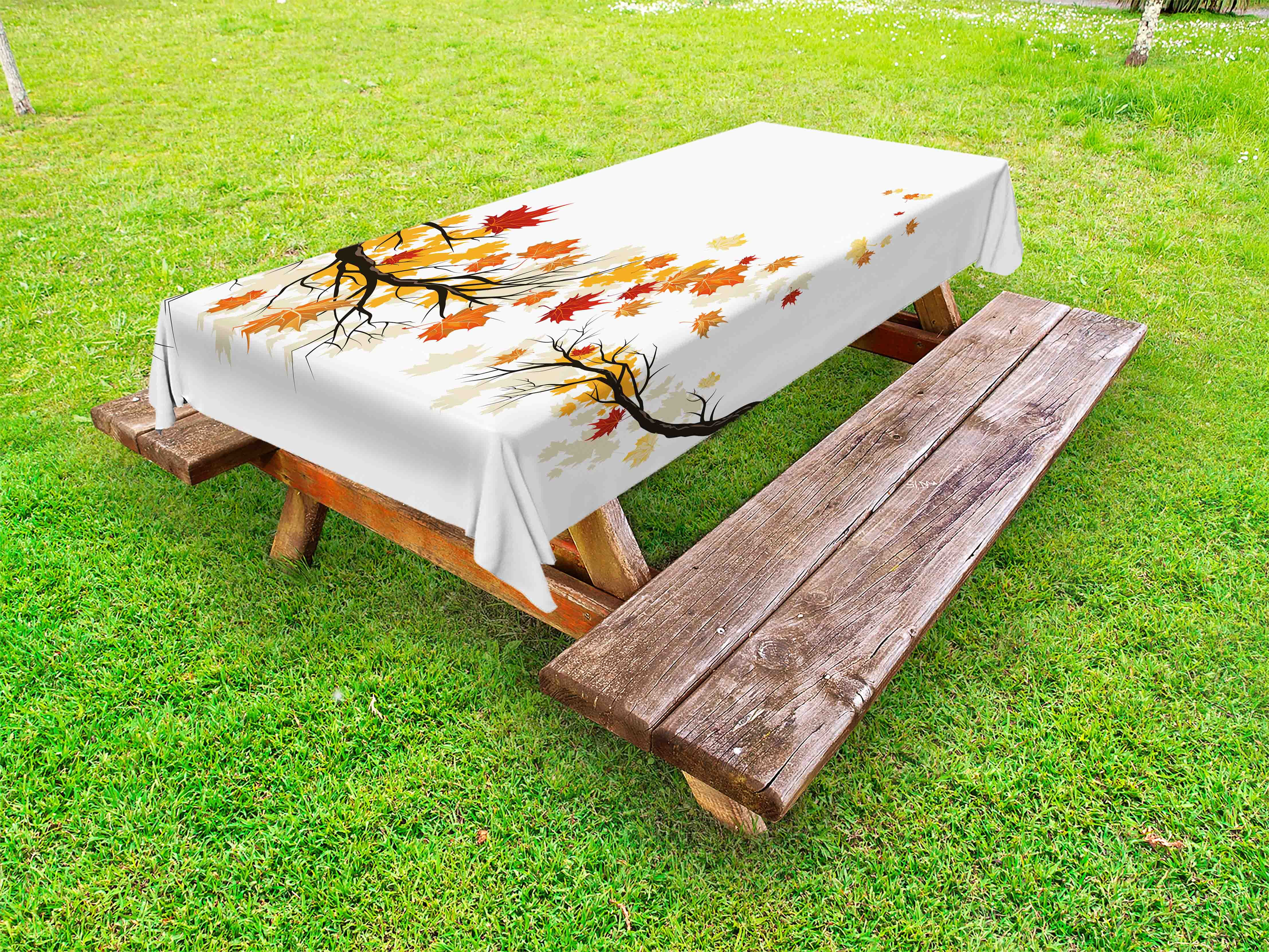 Fall Outdoor Tablecloth, Swirling Bended Fall Tree Branches with ...