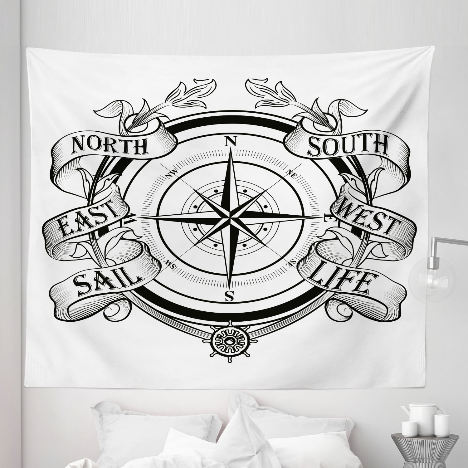 Compass Tapestry, Navigation Device Direction Flares Sail Life Marine ...