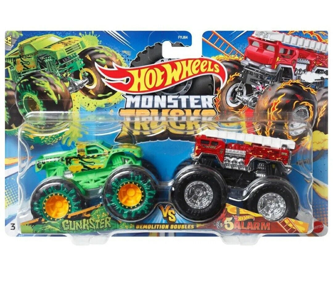 Hot Wheels Monster Trucks Demolition Doubles Gunkster VS 5 Alarm ...
