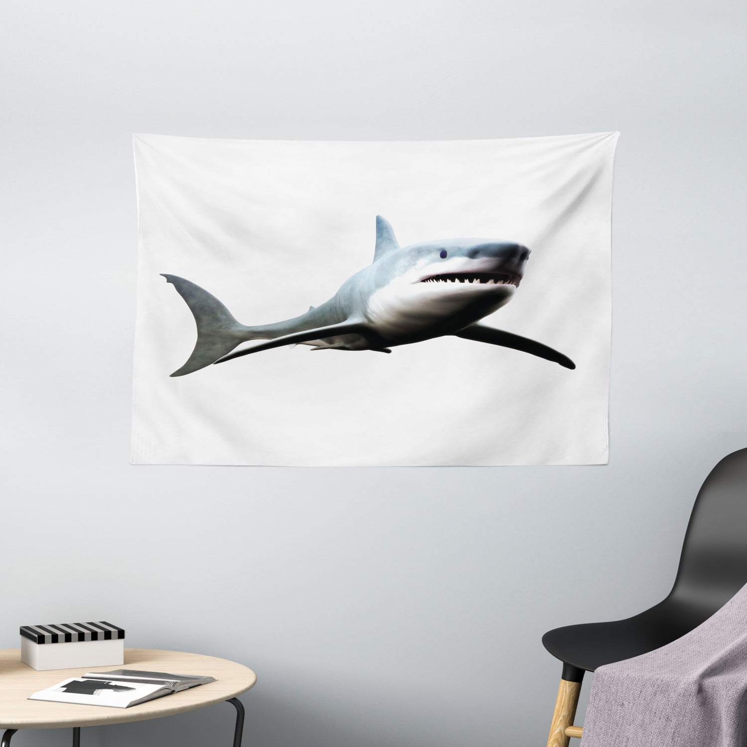 Shark Tapestry, Digital Illustration of Wild Sea Creature Character ...