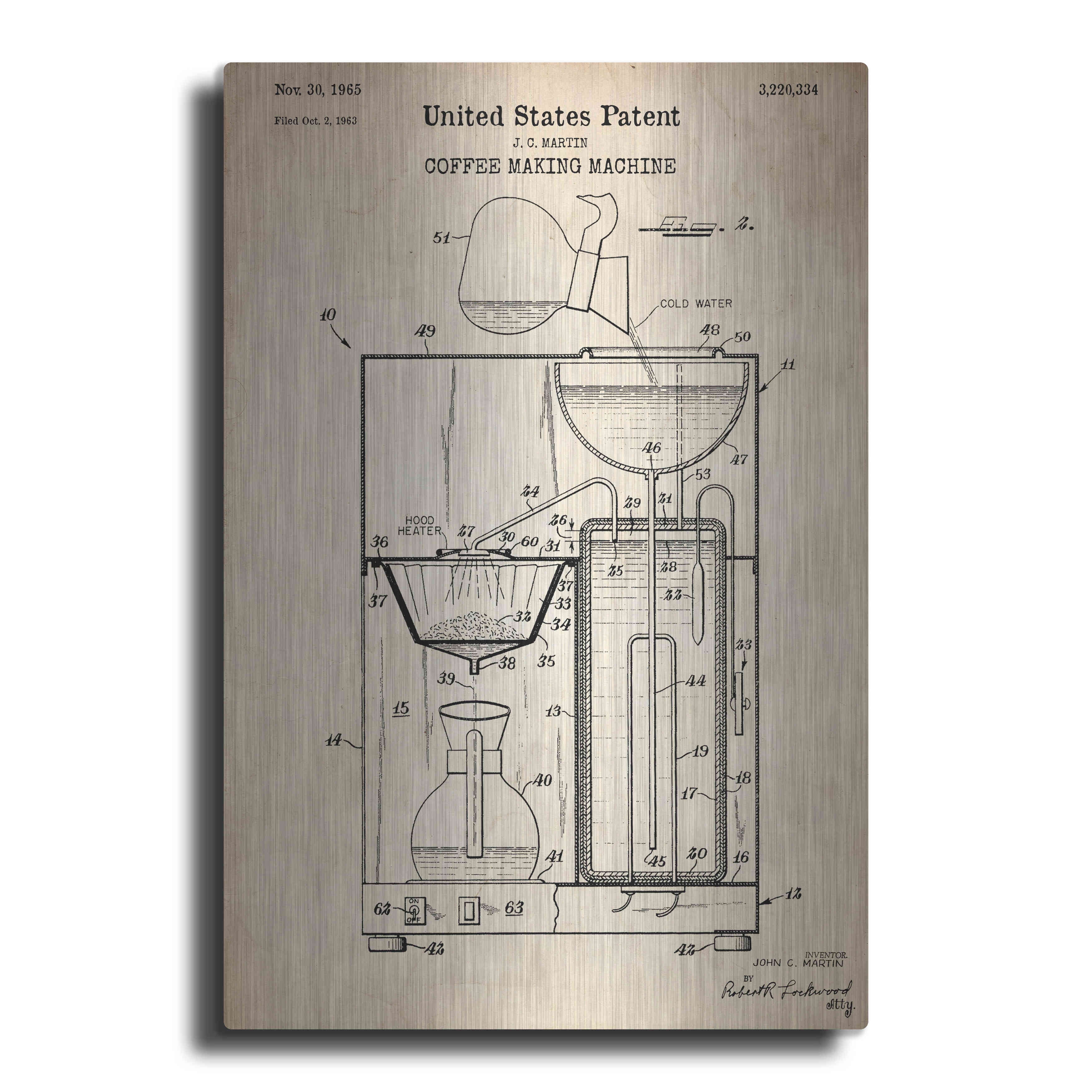 Luxe Metal Art 'Coffee Machine Blueprint Patent Parchment' Metal Wall ...