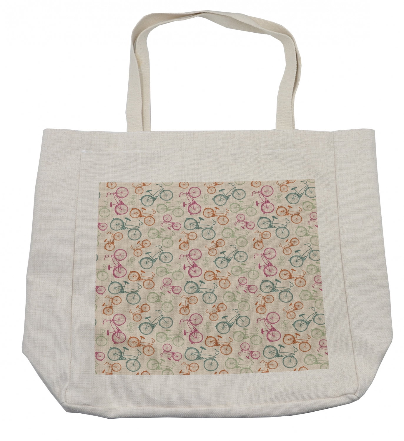 Bicycle Shopping Bag, Sketch Bikes in Retro Colors Hipster Pattern ...